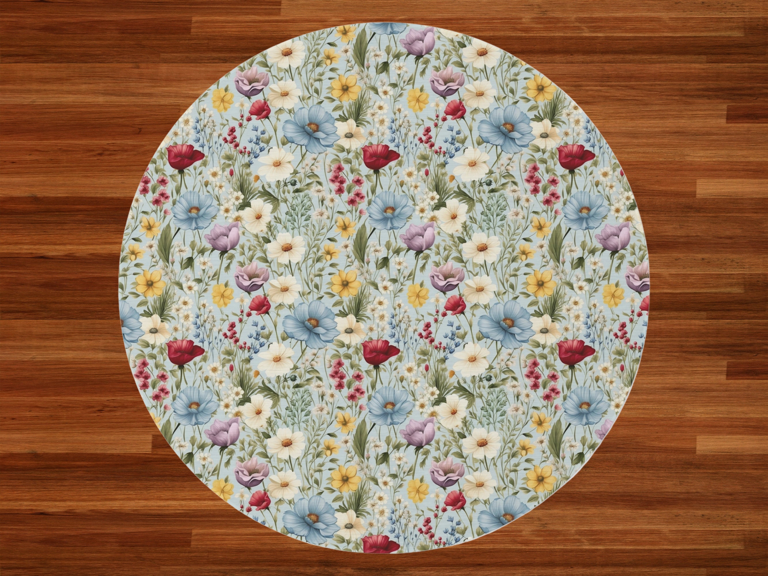Wildflower Cottagecore Round Rug, Round Floral Rug, Pastel Wildflower ...