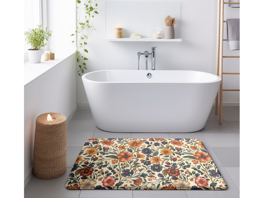 Floral Boho Bath Mat, Cute Bath Mat, Boho Bath Mat Set, Bathroom Mat ...