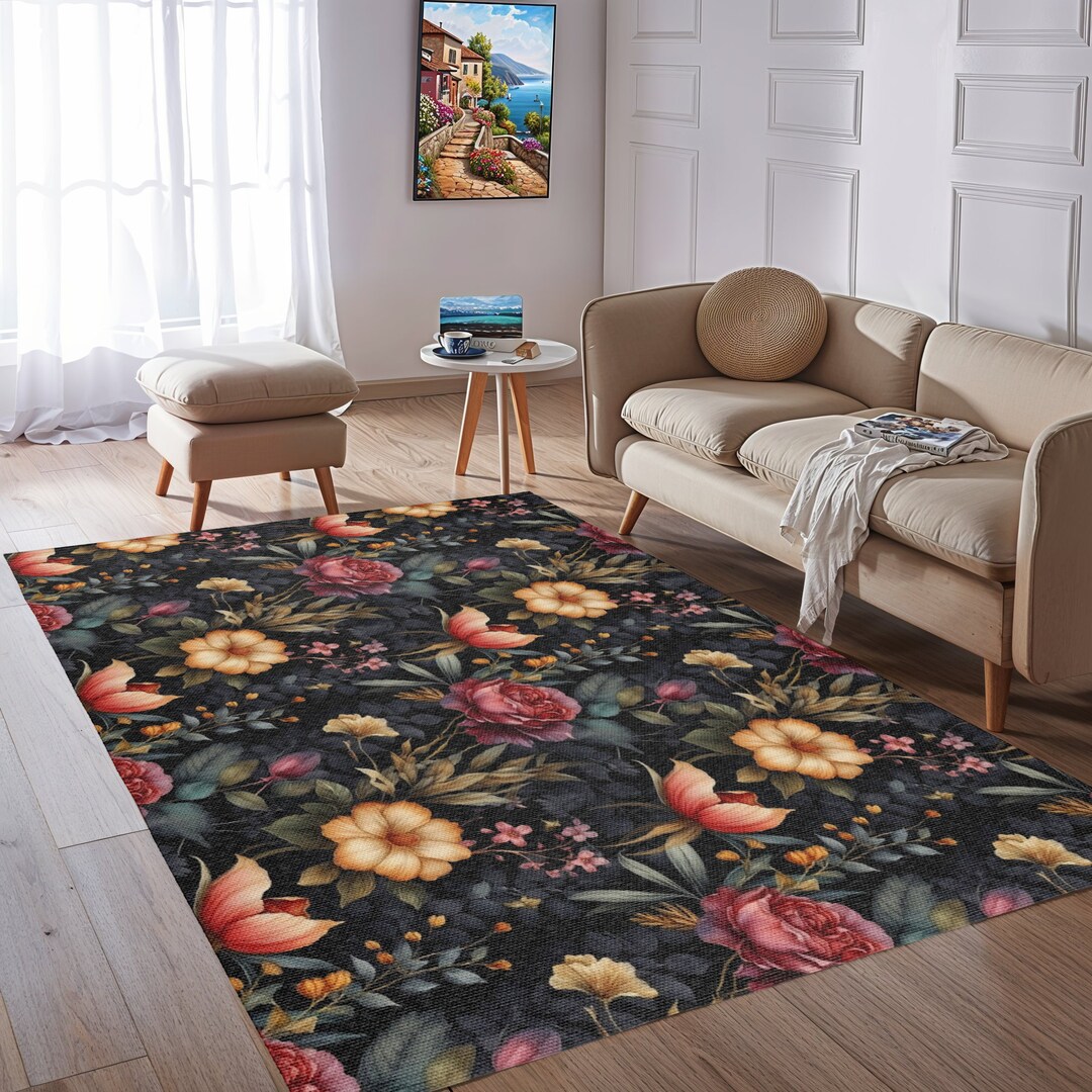 Gothic Rose Rug, Romantic Gothic Area Rug, Flower Rug, Gothic Rug ...