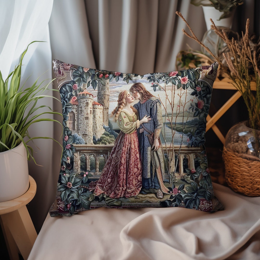 King Arthur & Guinevere Medieval Pillow, Tapestry Pillows, Medieval ...