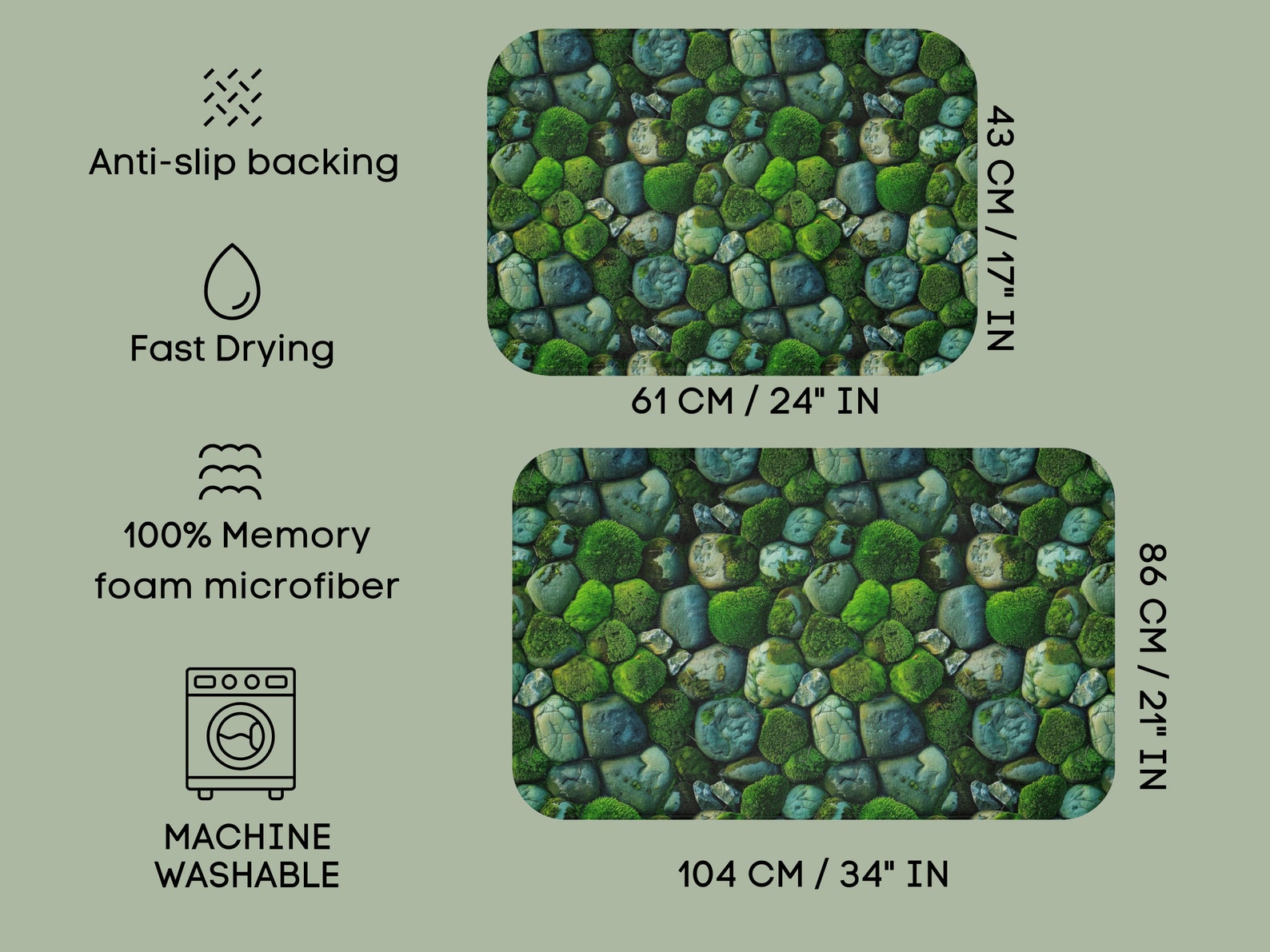 Stone Bath Mat, Moss Bath Mat, Green Bath Mat, Boho Bath Mat, Unique ...
