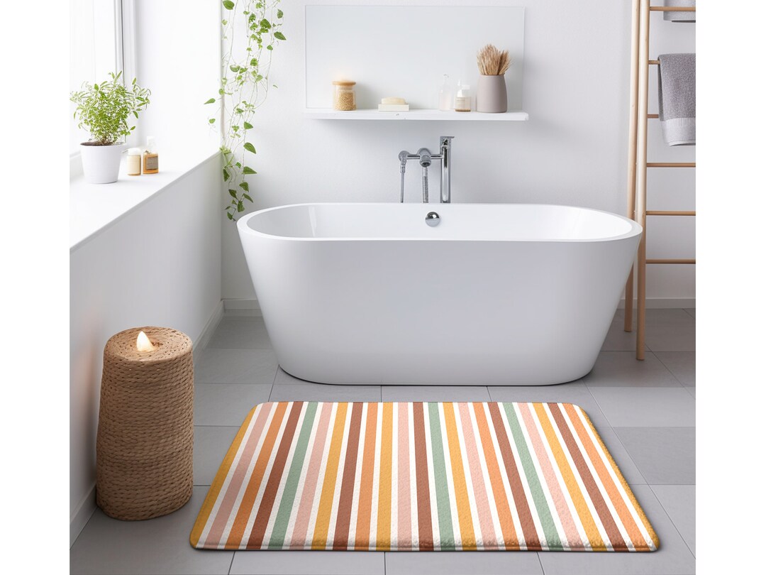 Retro Boho Stripe Bath Mat, Retro Bath Mat, Groovy Bath Mat, Memory ...