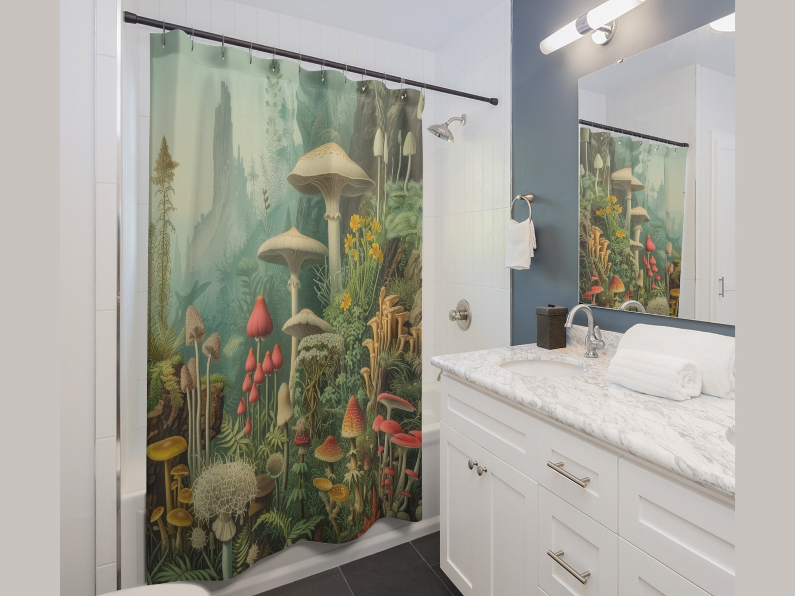 Boho Shower Curtain, Mushroom Shower Curtain, Cottagecore Shower ...