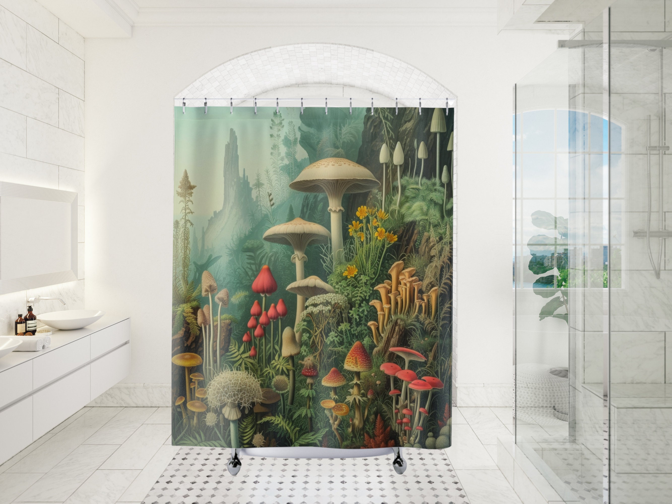 Boho Shower Curtain, Mushroom Shower Curtain, Cottagecore Shower ...