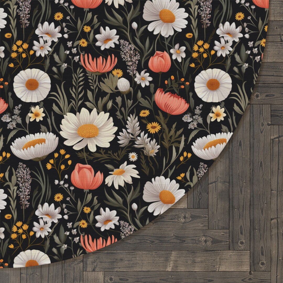 Wildflower Cottagecore Round Rug, Round Floral Rug, Pastel Wildflower ...