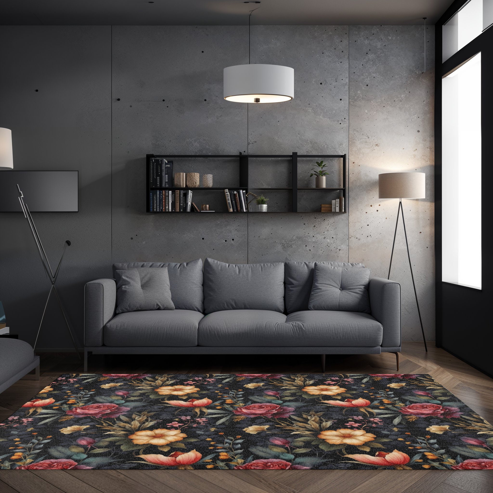 Gothic Rose Rug, Romantic Gothic Area Rug, Flower Rug, Gothic Rug ...