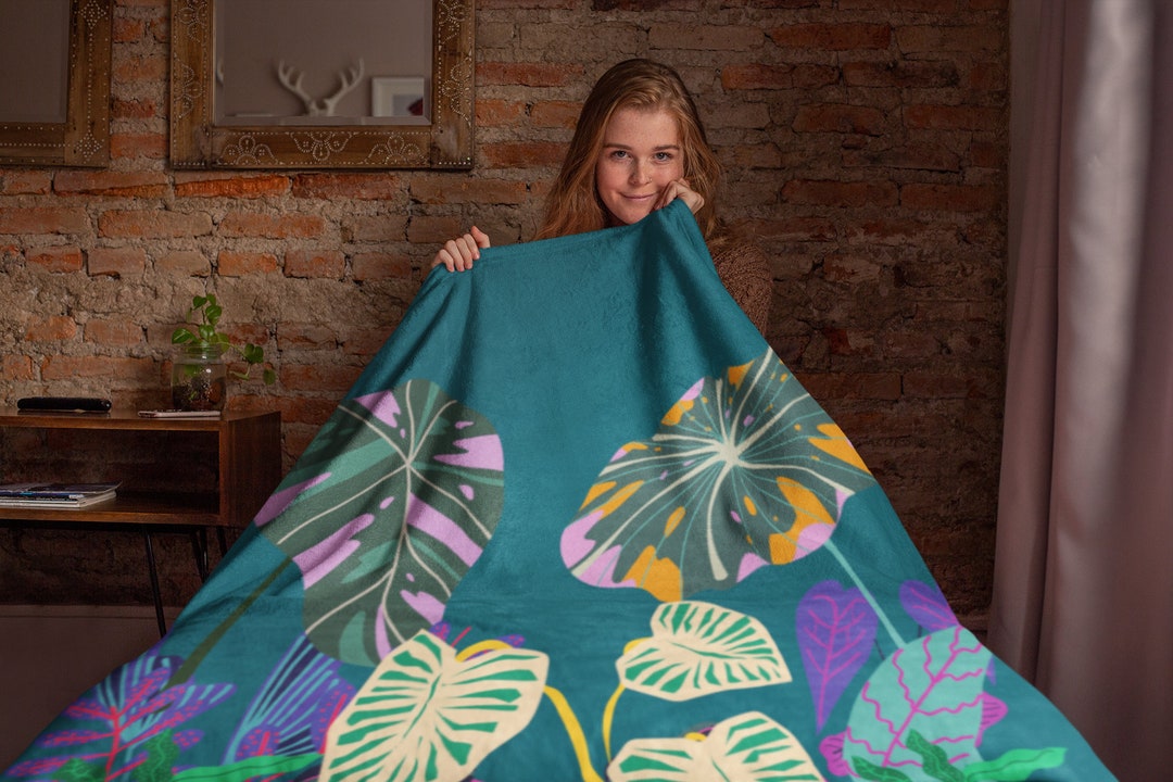 Tropical Leaves Throw Blanket / Tropic Leaves Home Decor Unique Gifts ...