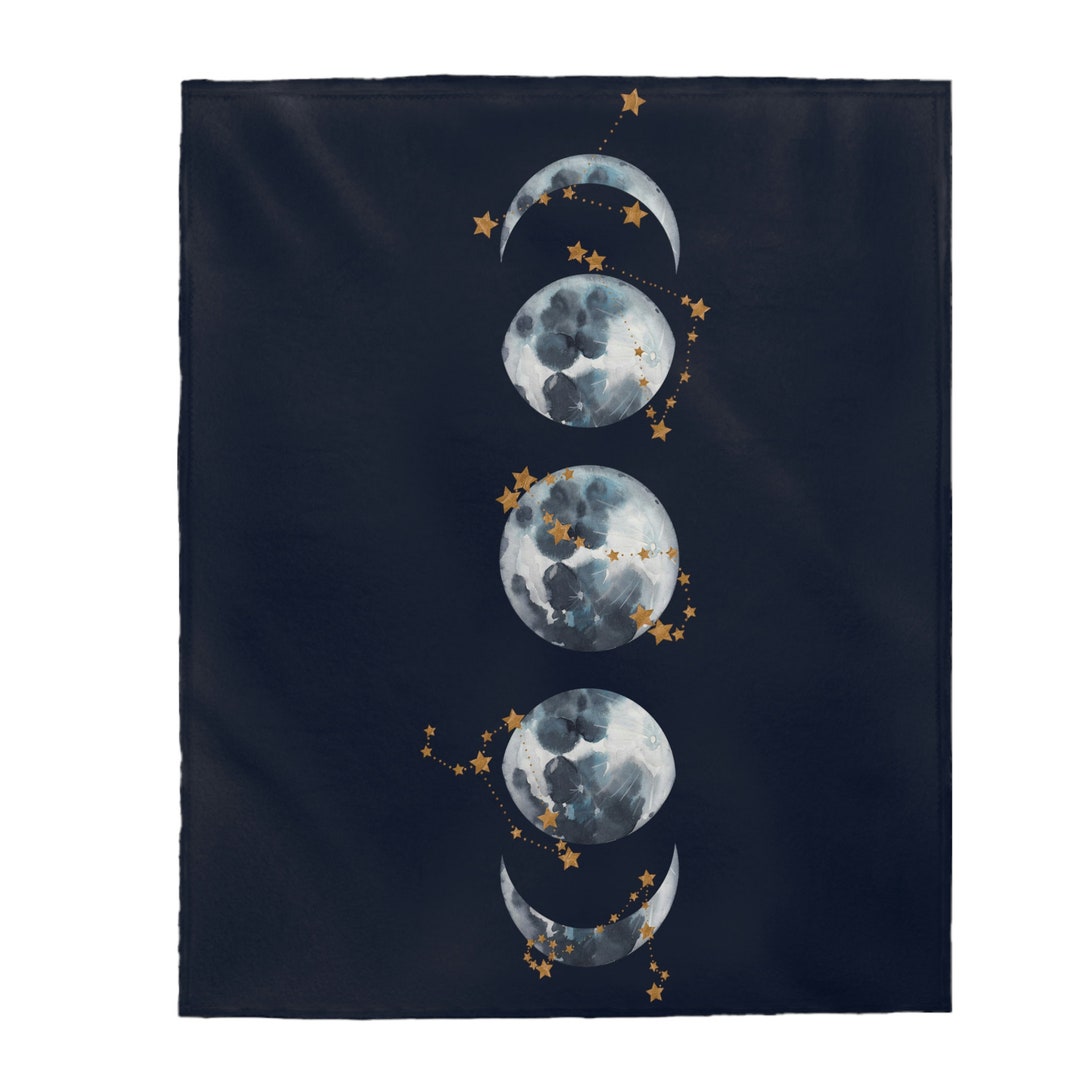 Moon Phases and Gold Stars Velveteen Plush Blanket / Celestial Home ...
