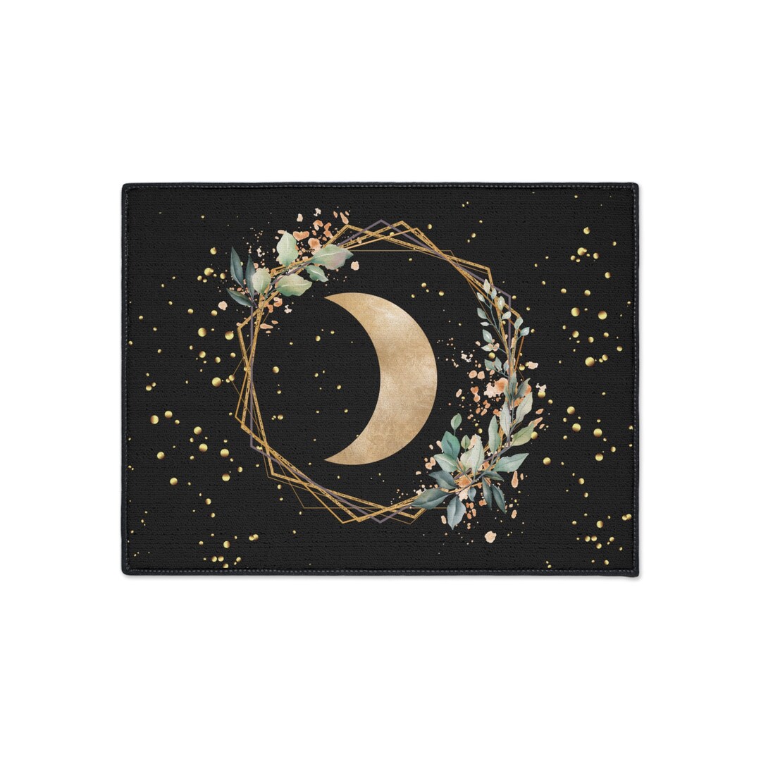 Geometric Gold Crescent Moon Heavy Duty Floor Mat / Home Decor Rubber ...