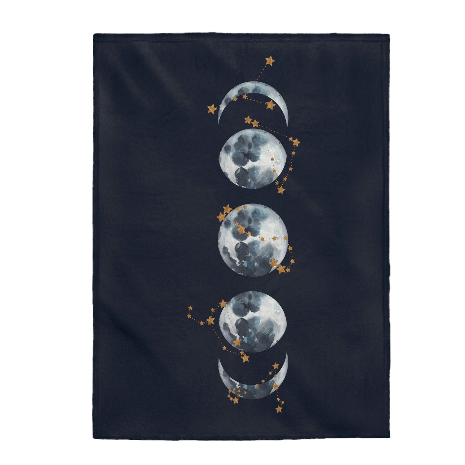 Moon Phases and Gold Stars Velveteen Plush Blanket / Celestial Home ...