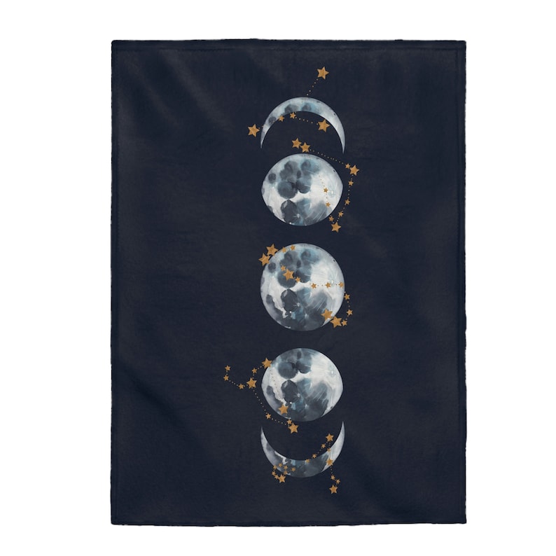 Moon Phases and Gold Stars Velveteen Plush Blanket / Celestial Home ...