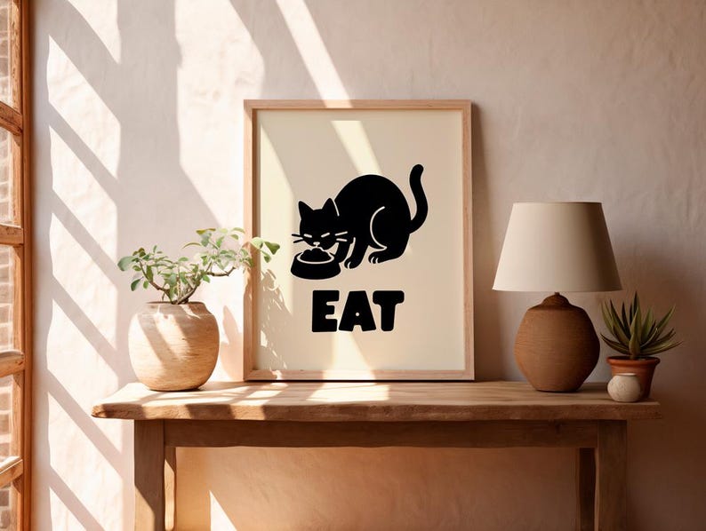 Minimalist Black Artful Cat Poster — Set of 3 Digital Prints for Living ...