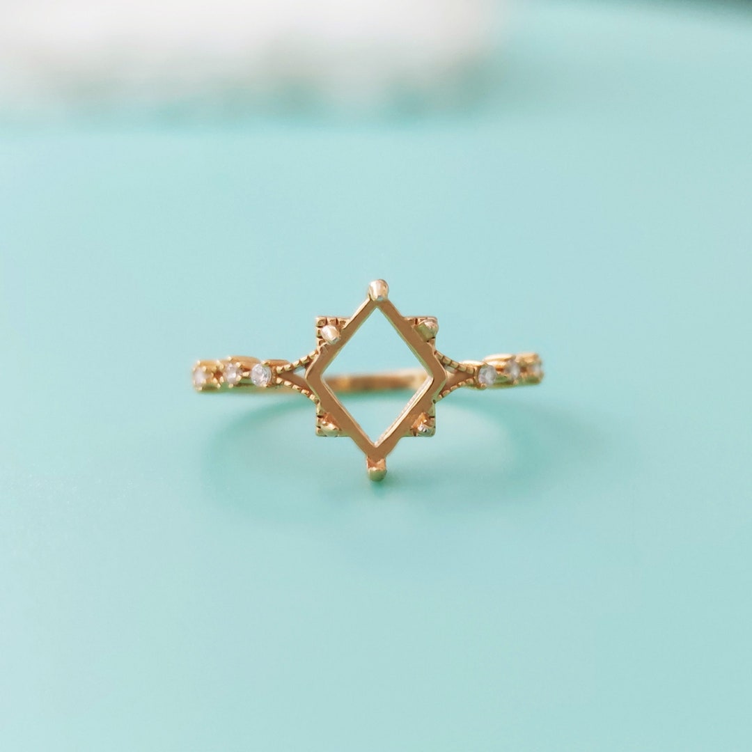 925 Sterling Silver Retro Rhombus Blank Ring Setting , Keepsake ...