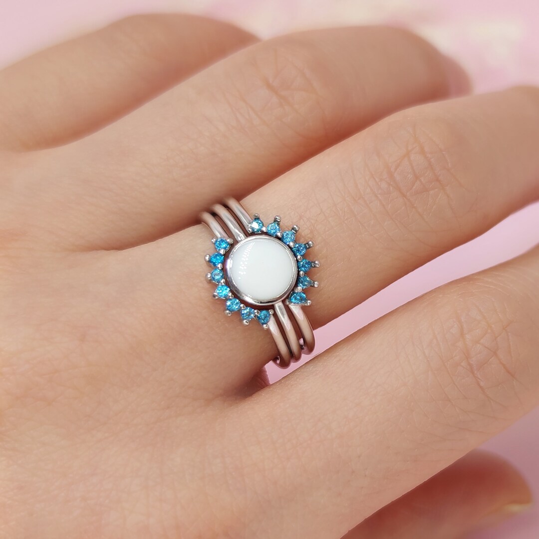 925 Sterling Silver Birthstone Blank Ring,round Ring Set, Stacker Rings ...