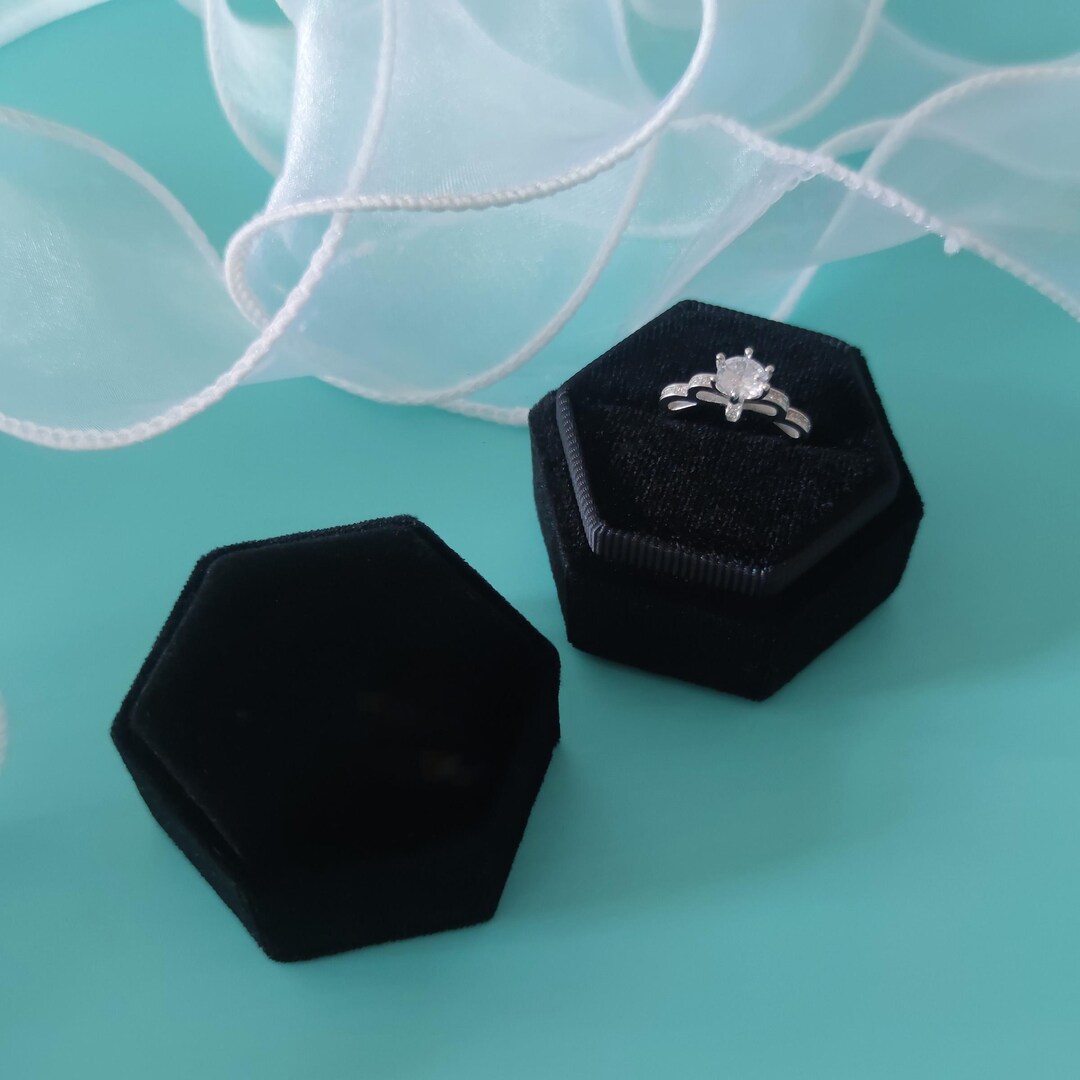 Velvet Hexagon Ring Box Black Ring Box Single Slot Double Slot Wedding ...