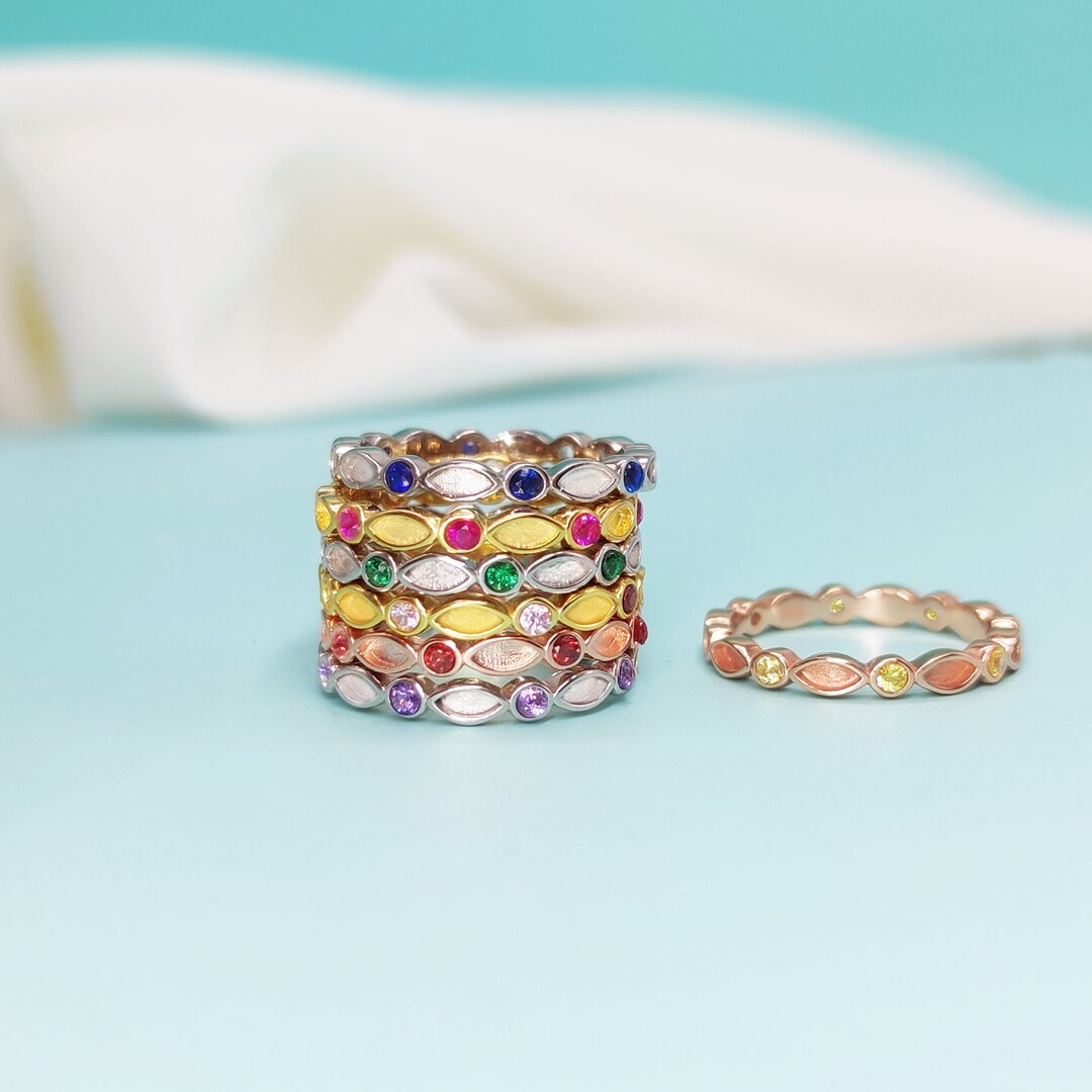 925 Sterling Silver Birthstone Stackable Blank Ring, Full Band Keepsake ...