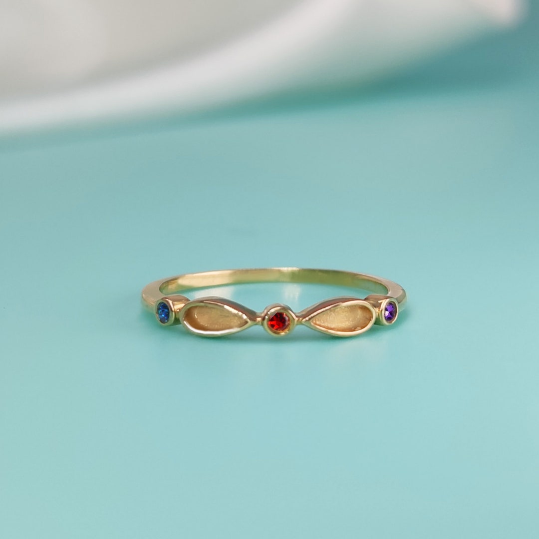 Solid Gold Birthstones Ring Setting, 10k 14k Gold Ring, Double Drop ...