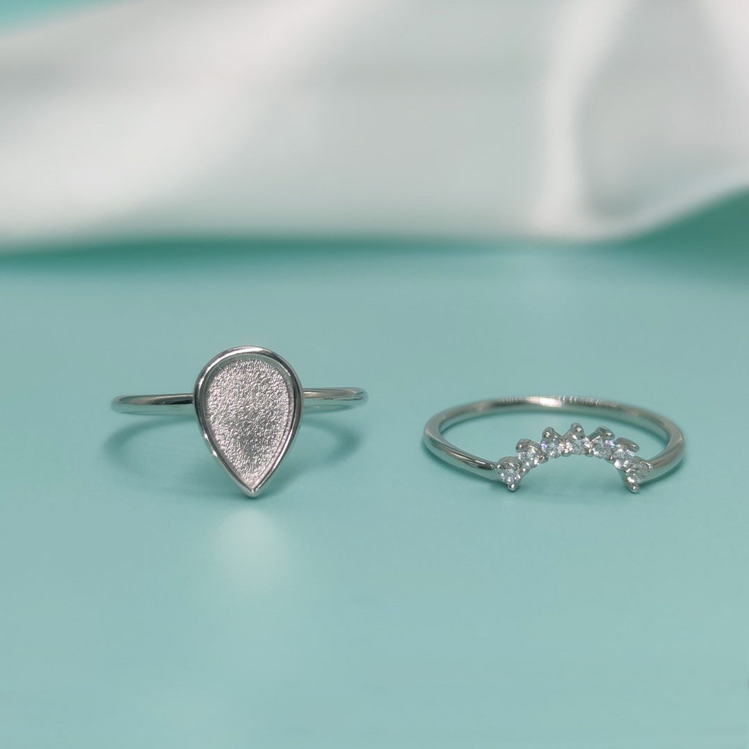 925 Sterling Silver Birthstone Blank Ring,teardrop Ring Set, Stacker ...