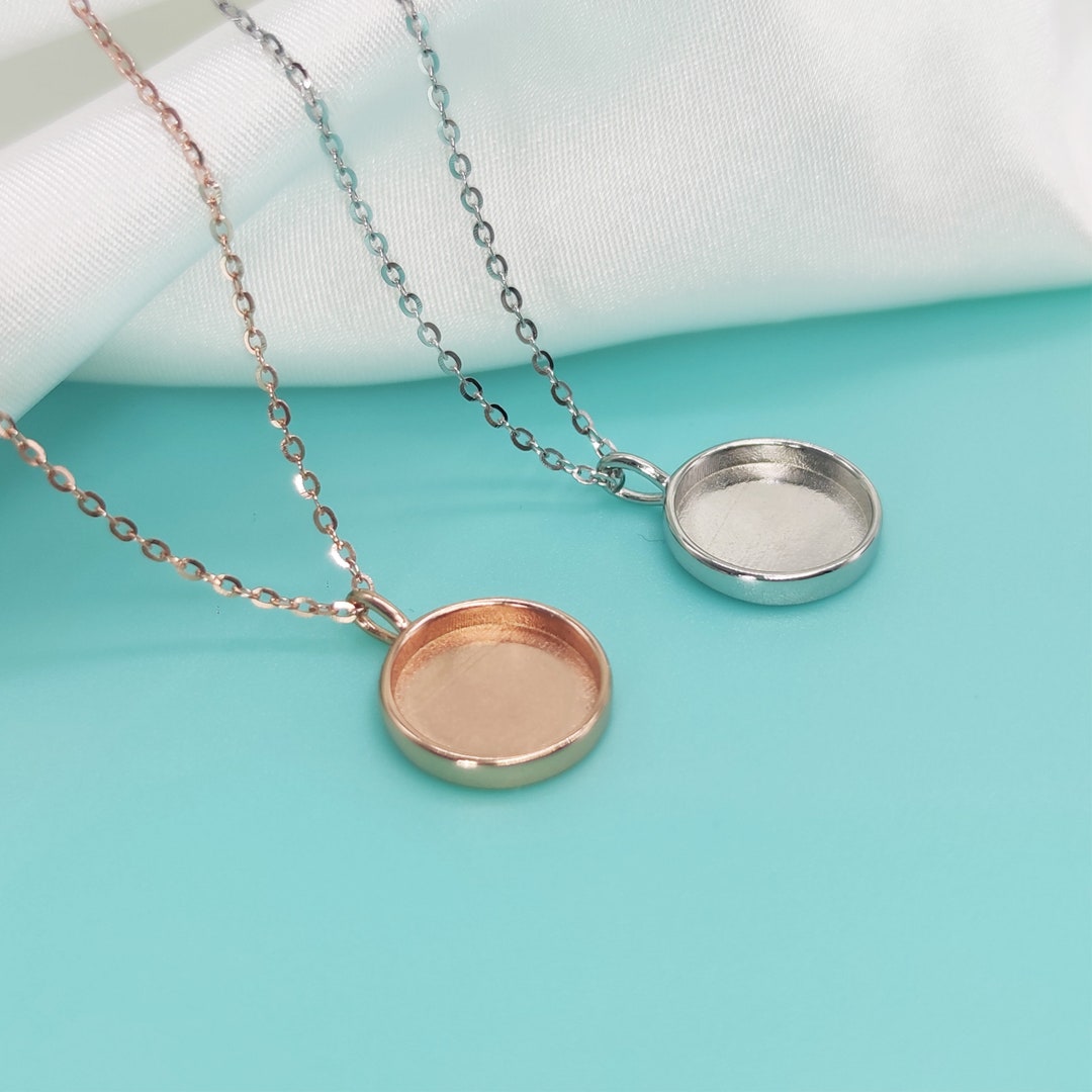925 Sterling Silver Round Blank Necklace Setting, Breastmilk Jewelry ...