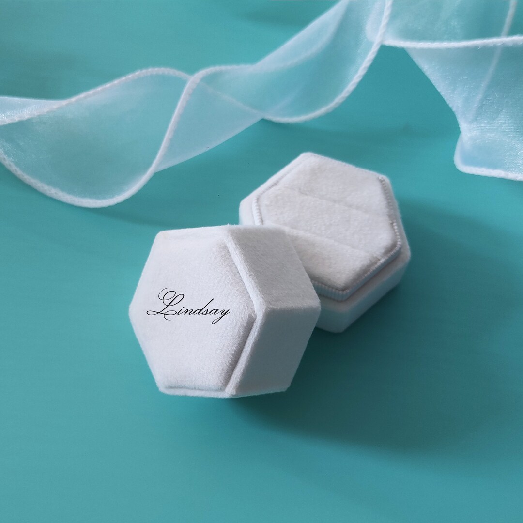 Personalized Velvet Hexagon Ring Box White Custom Ring Box Single Slot ...
