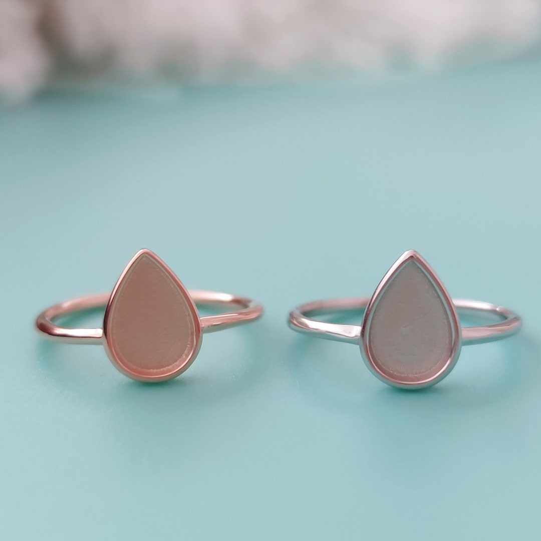 Solid Gold Teardrop Ring Setting, 10k 14k Gold Ring, Breastmilk Ring ...