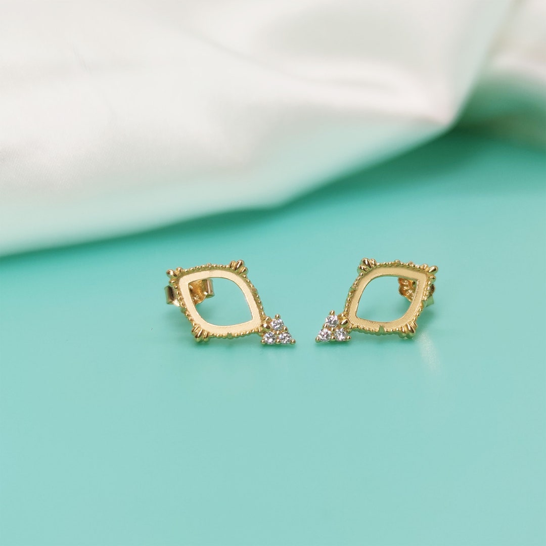 Solid Gold Diamond Shape Vintage Earring Setting, 10k 14k Gold Pendant ...