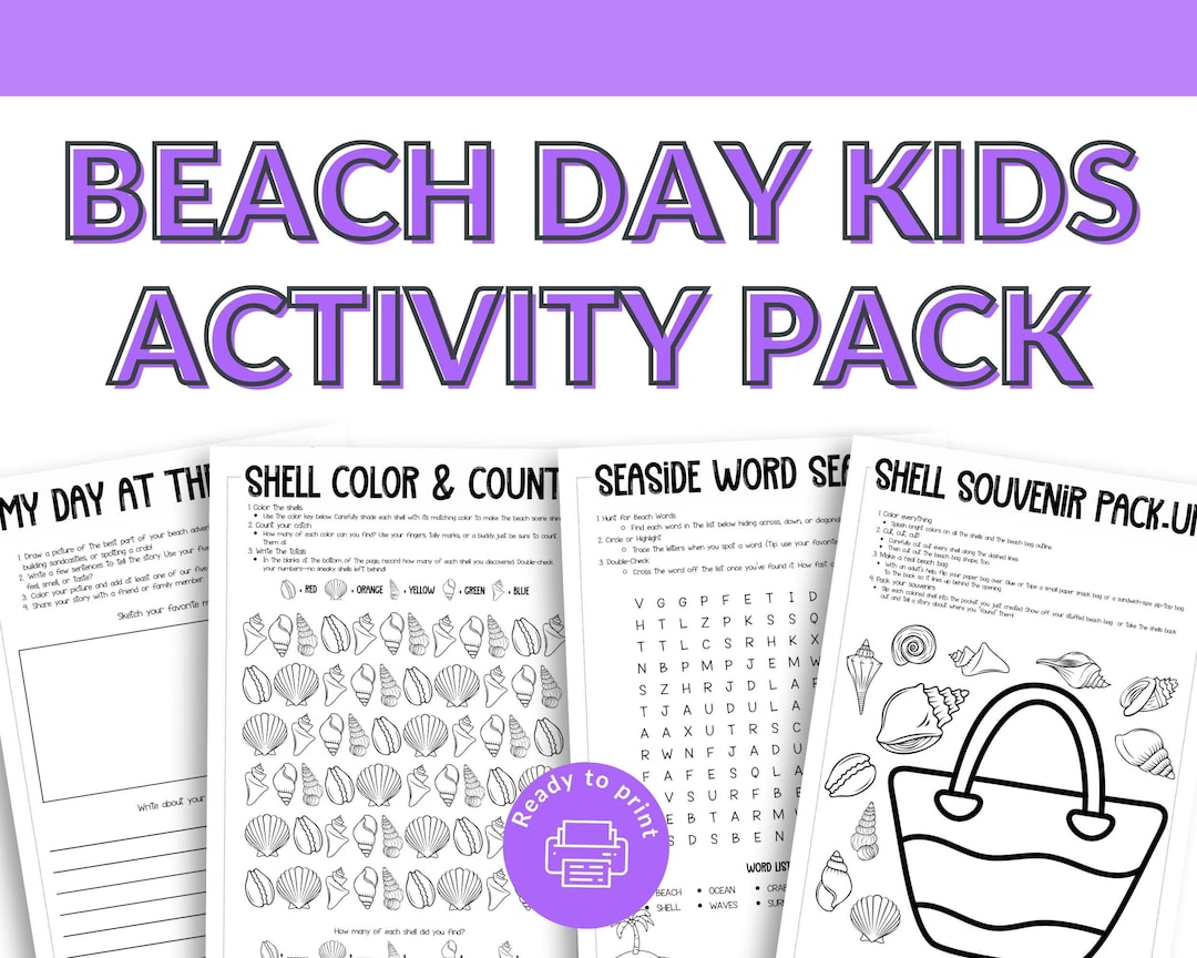 Beach Day Kids Activity Pack: Summer Learning Games (printable Download ...