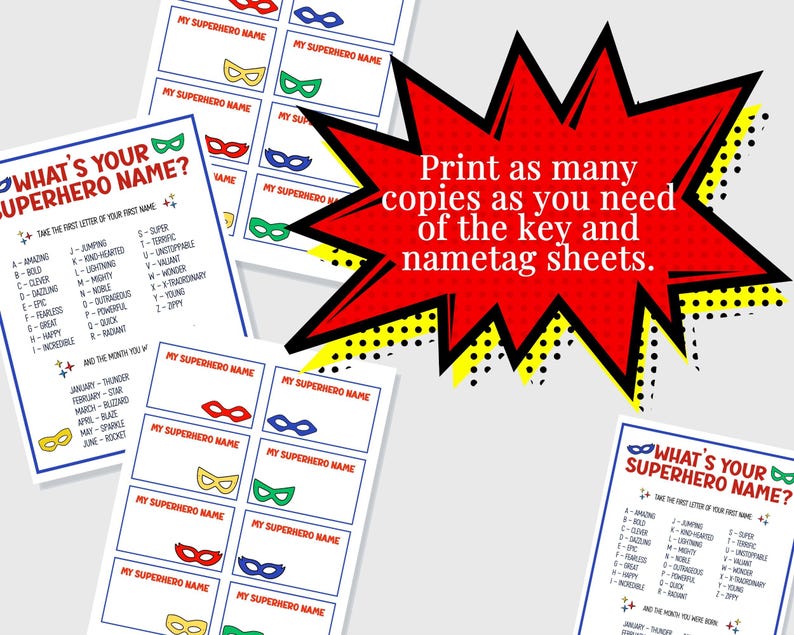 What's My Superhero Name? Printable Game for Kids: Halloween, Party, or ...