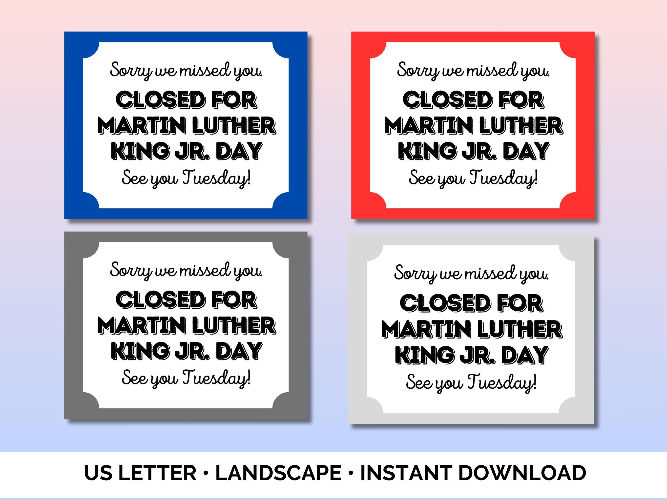 MLK Day Closed Sign Instant Download PDF Printable Business Door Sign ...