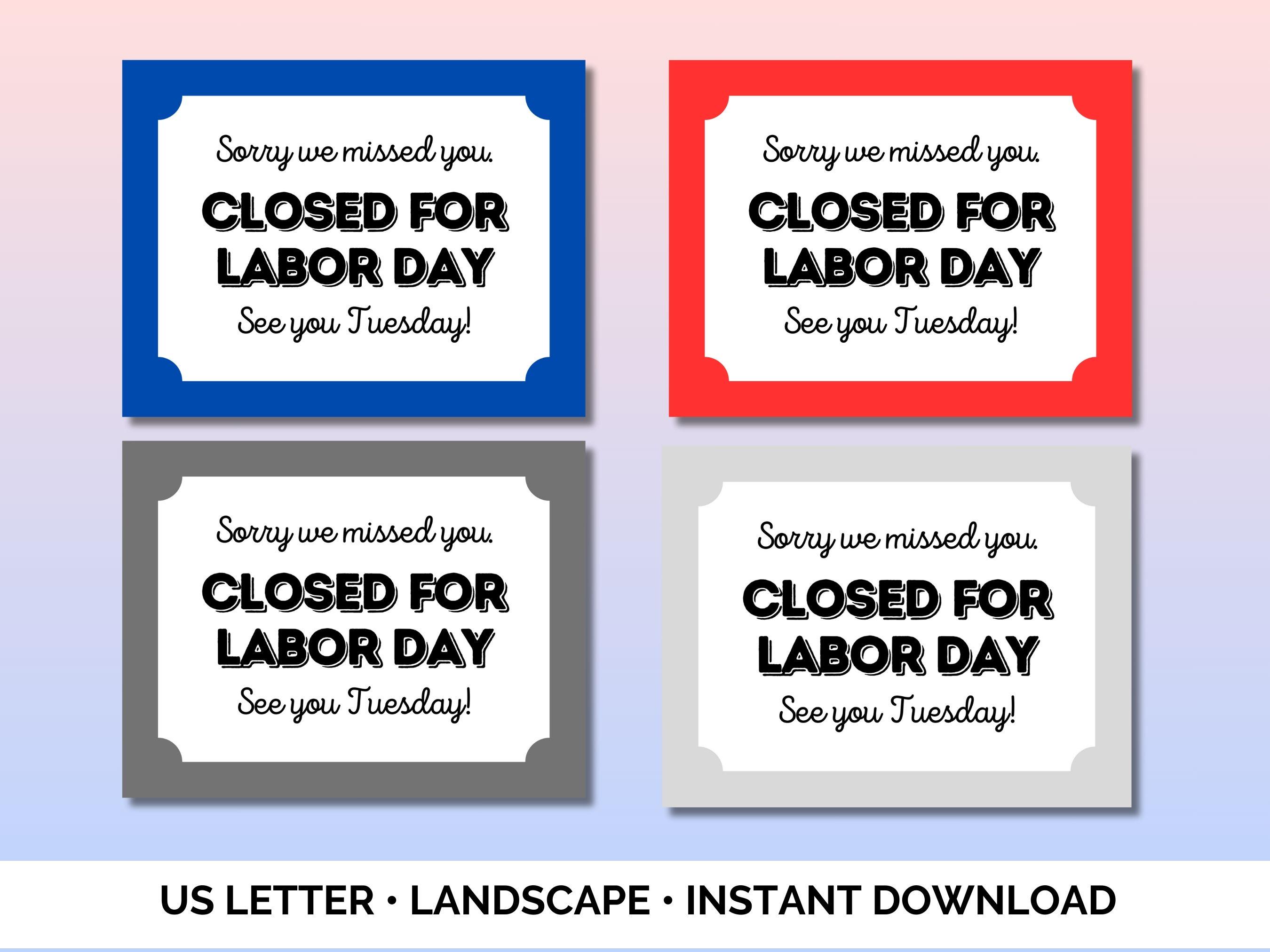 Labor Day Closed Sign – Instant Download PDF | Printable Business Door ...