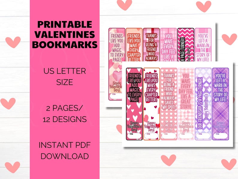 Printable Valentine Bookmarks: Classroom Friendship Gifts (instant ...