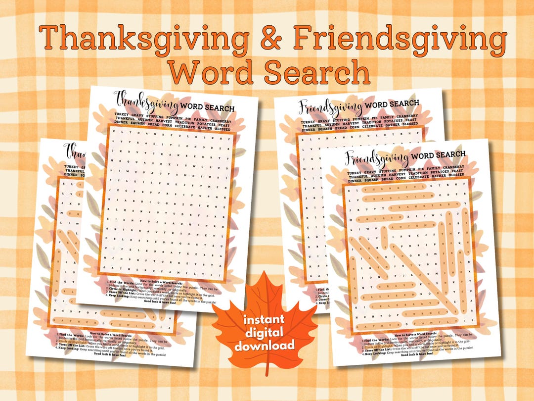 Thanksgiving & Friendsgiving Word Search Game: Printable Holiday Puzzle ...