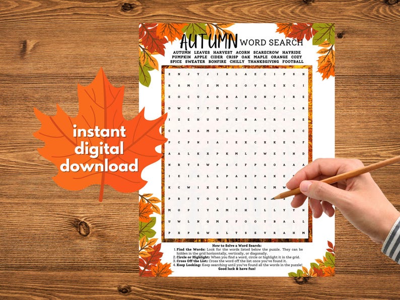 Autumn Word Search Printable for Older Kids & Adults | Seasonal ...