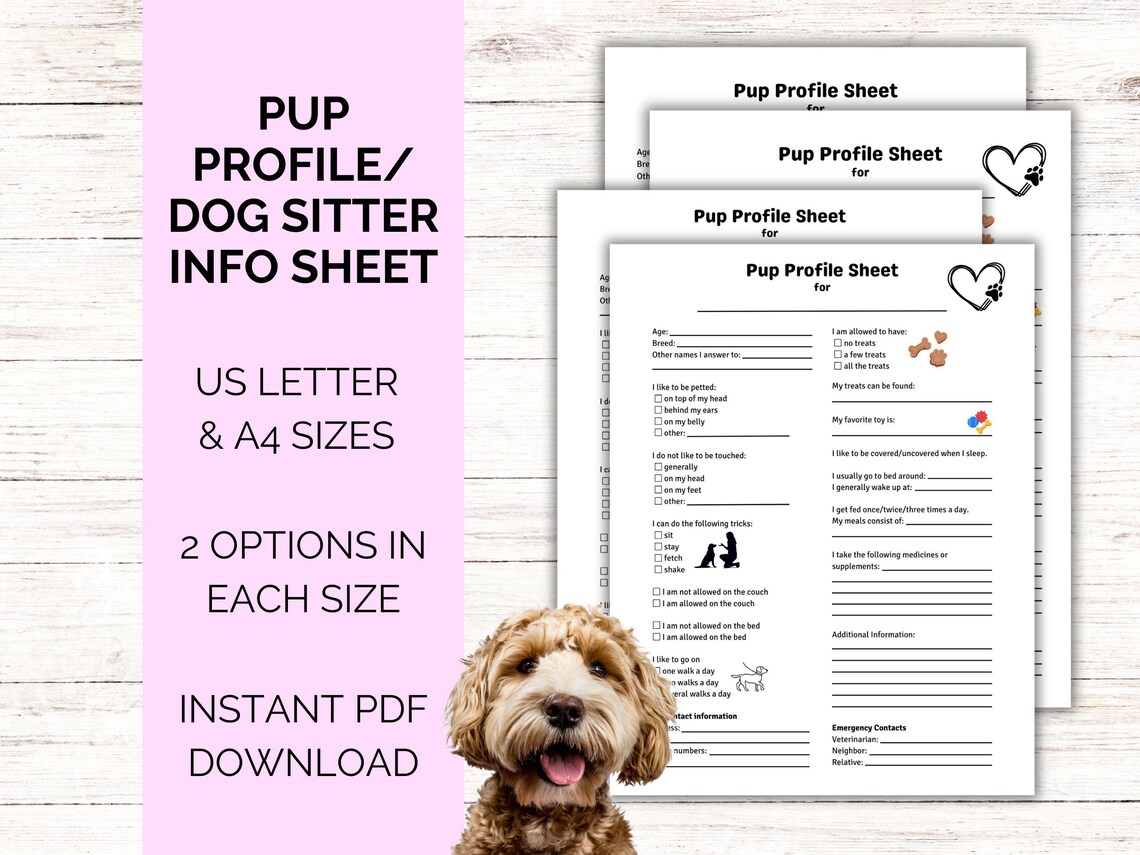 Printable Pup Profile Sheet | Dog Care Information for Pet Sitters ...