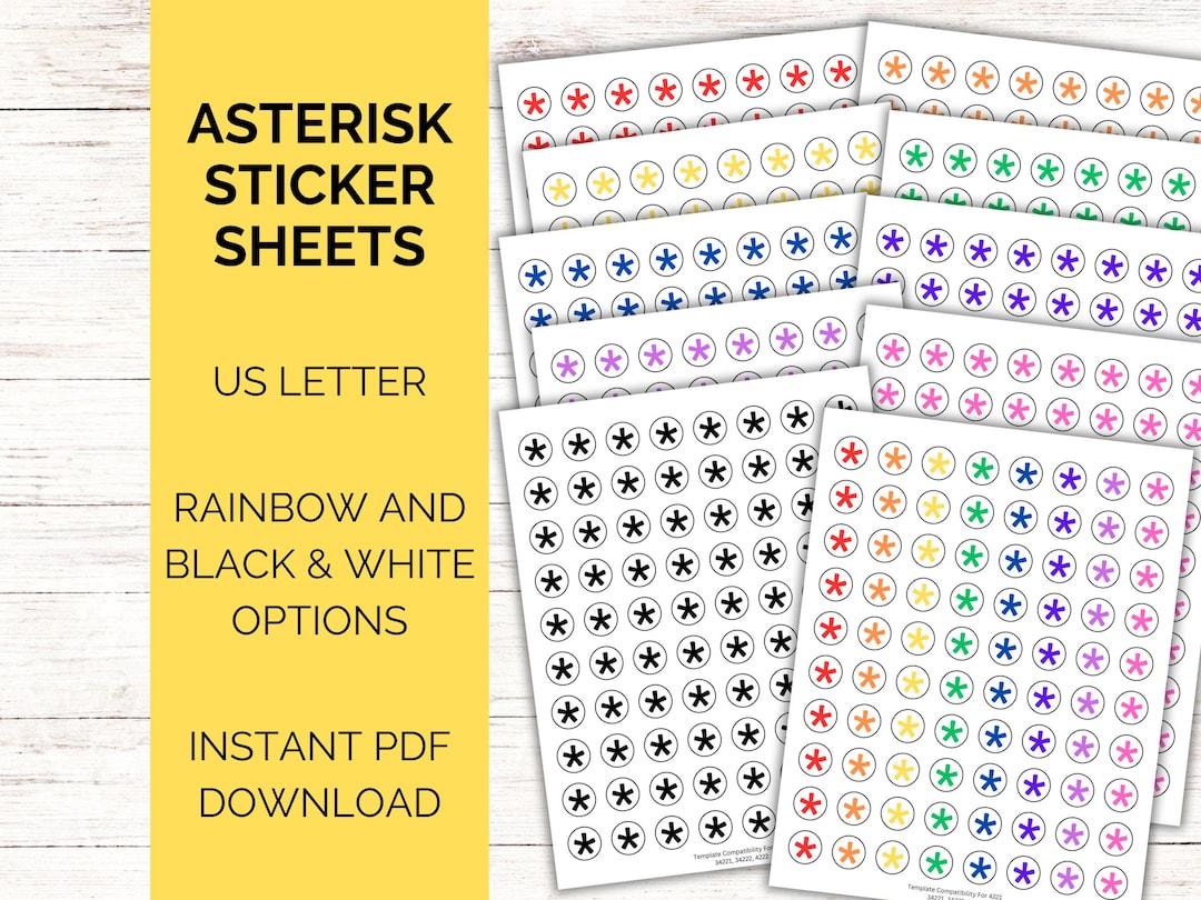 Printable Asterisk Stickers: Rainbow Planner Stickers (PDF Download) - Etsy