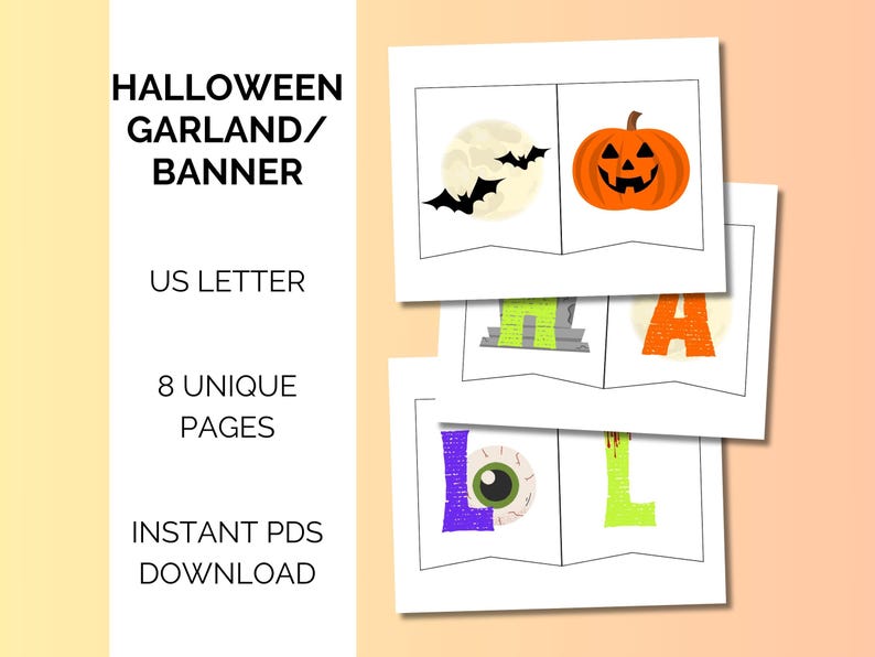 Halloween Garland Printable - Spooky & Fun Decor in Classic Halloween ...