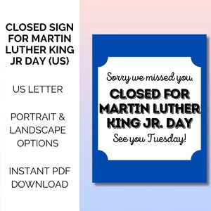 MLK Day Closed Sign – Instant Download PDF | Printable Business Door ...