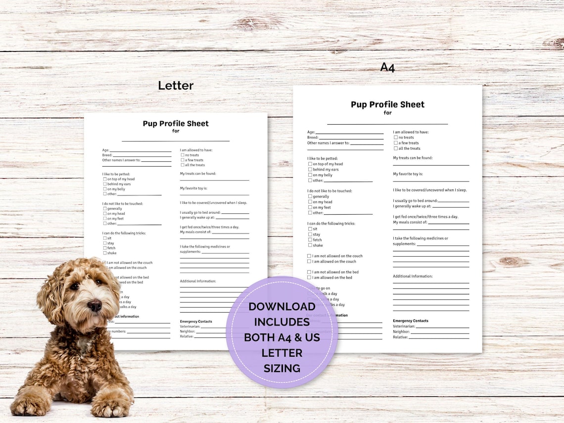 Printable Pup Profile Sheet | Dog Care Information for Pet Sitters ...