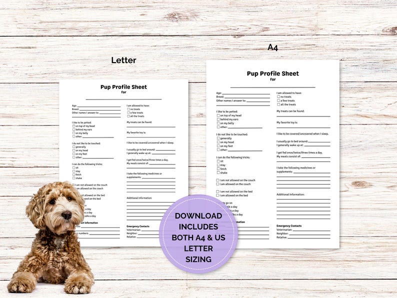 Printable Pup Profile Sheet | Dog Care Information for Pet Sitters ...