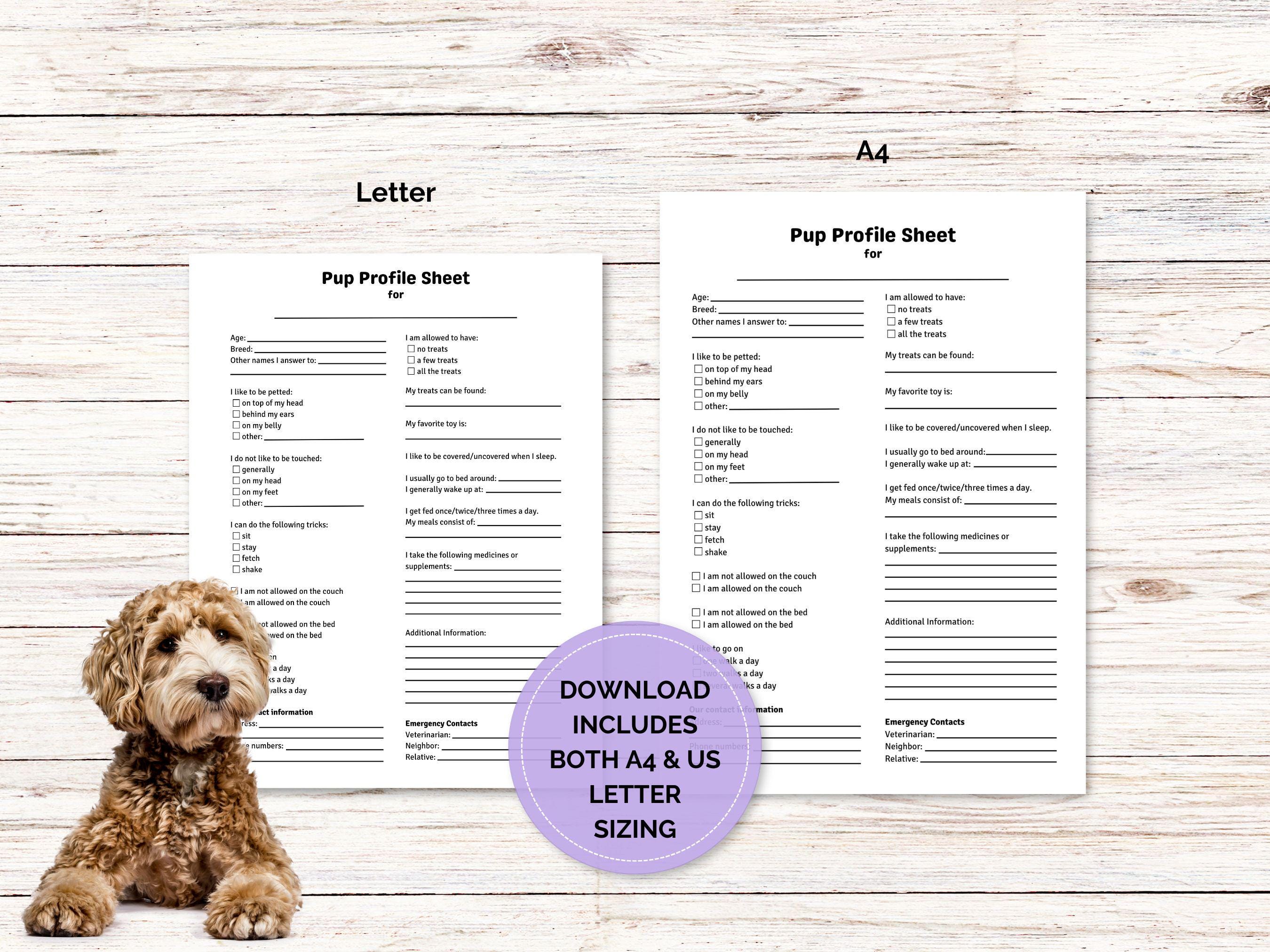 Printable Pup Profile Sheet | Dog Care Information for Pet Sitters ...