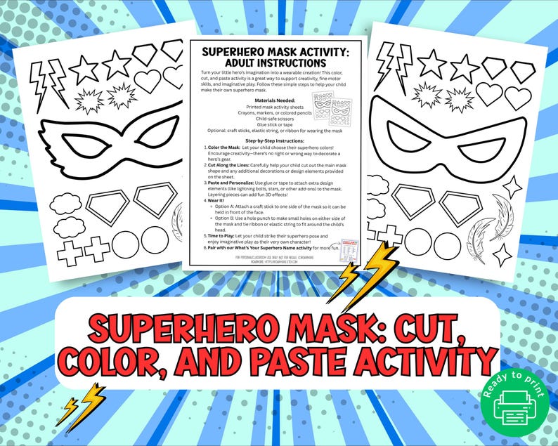 Create Your Own Superhero Mask – Printable Color, Cut, & Paste Activity ...
