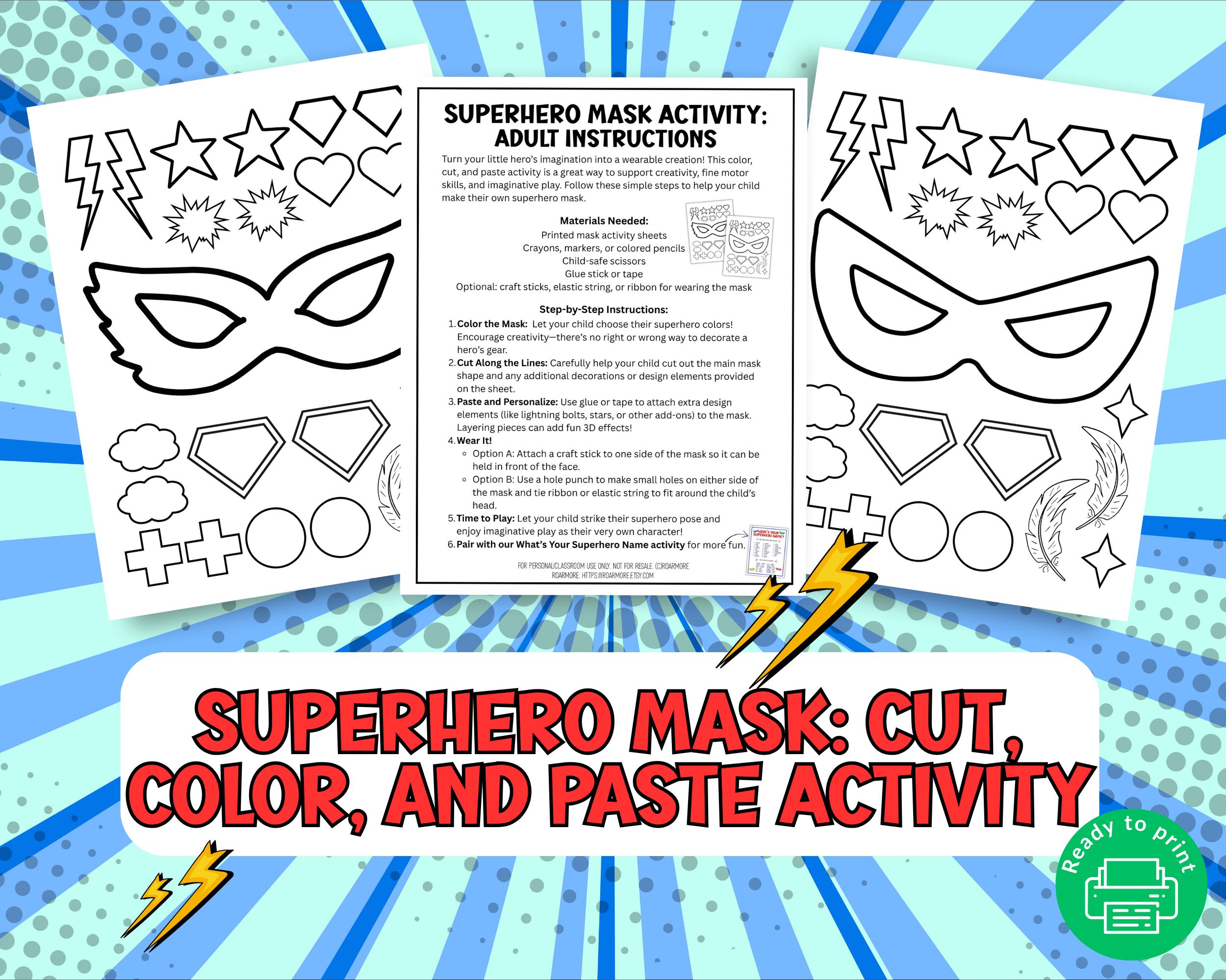 Create Your Own Superhero Mask – Printable Color, Cut, & Paste Activity ...