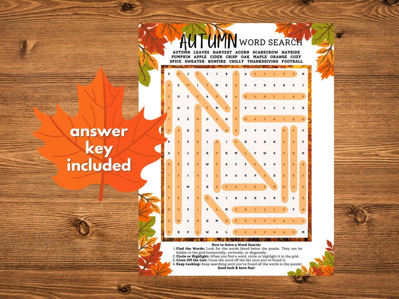 Autumn Word Search Printable for Older Kids & Adults | Seasonal ...