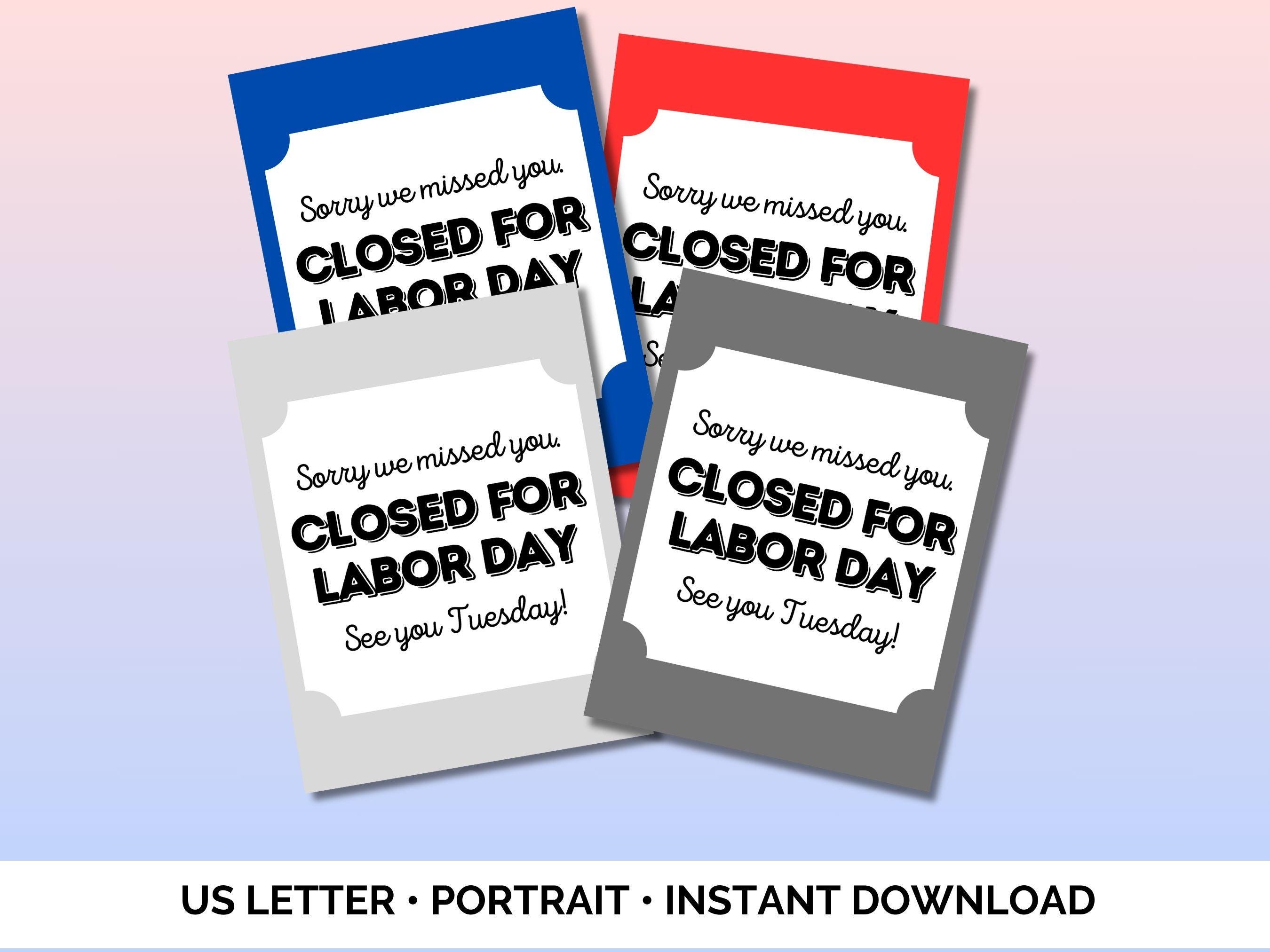 Labor Day Closed Sign – Instant Download PDF | Printable Business Door ...