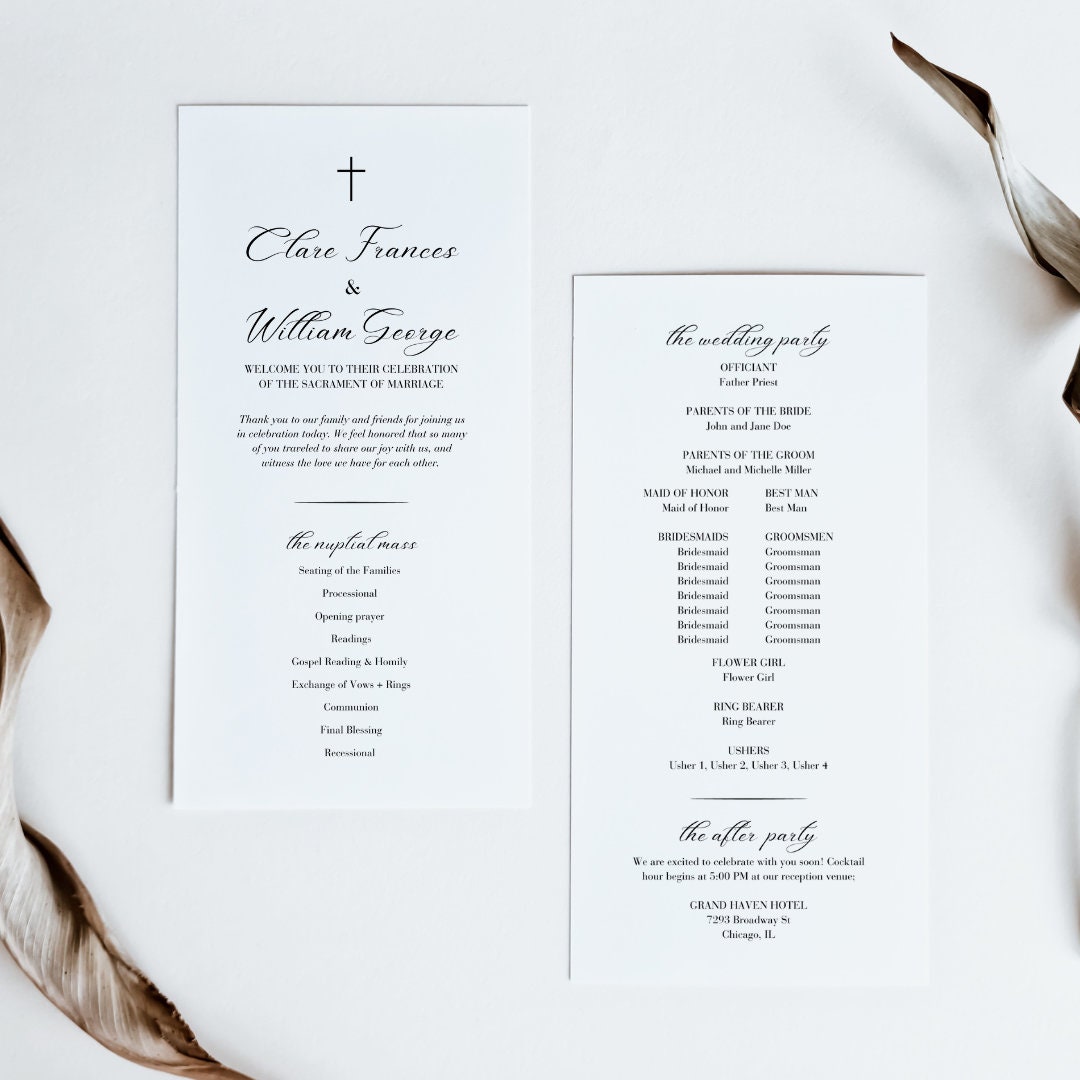 Printable Wedding Program- Catholic Wedding Program | Nuptial ...