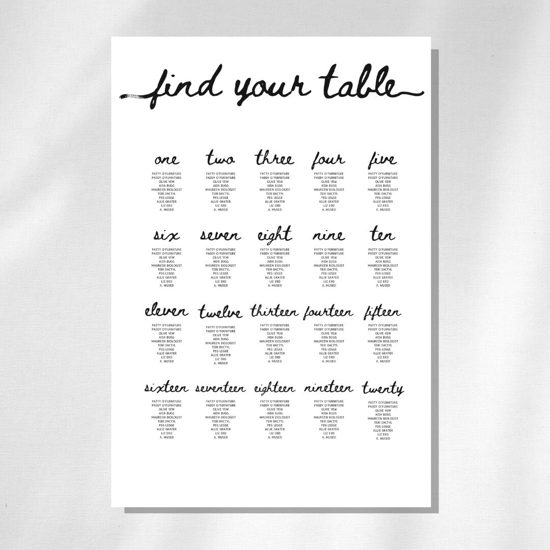 Printable Seating Chart Poster for Wedding Reception - Etsy
