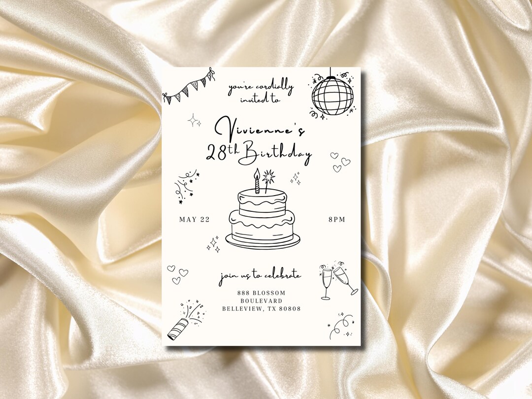 Editable Doodle Birthday Invitation Template – Hand Drawn Party Invite ...