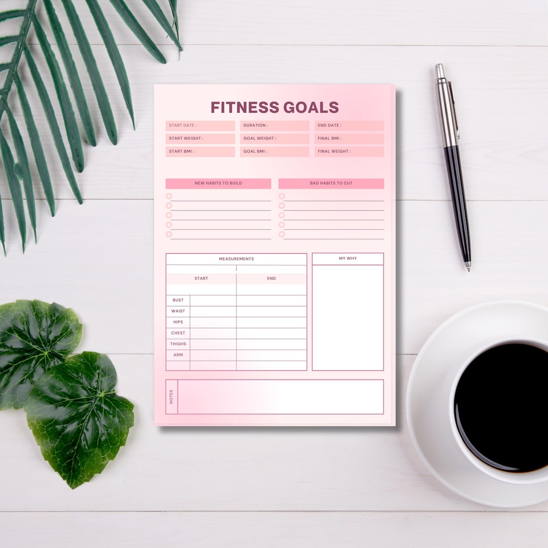 Cute Pink Fitness Goal Sheet, Workout Tracker, Printable Wellness ...