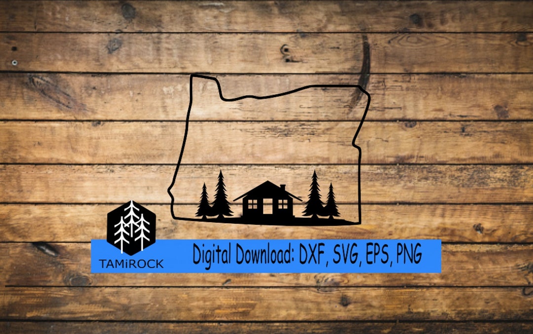 Oregon Cabin DXF or SVG Download. Trees, Cabin, Mountain, PNW, River ...