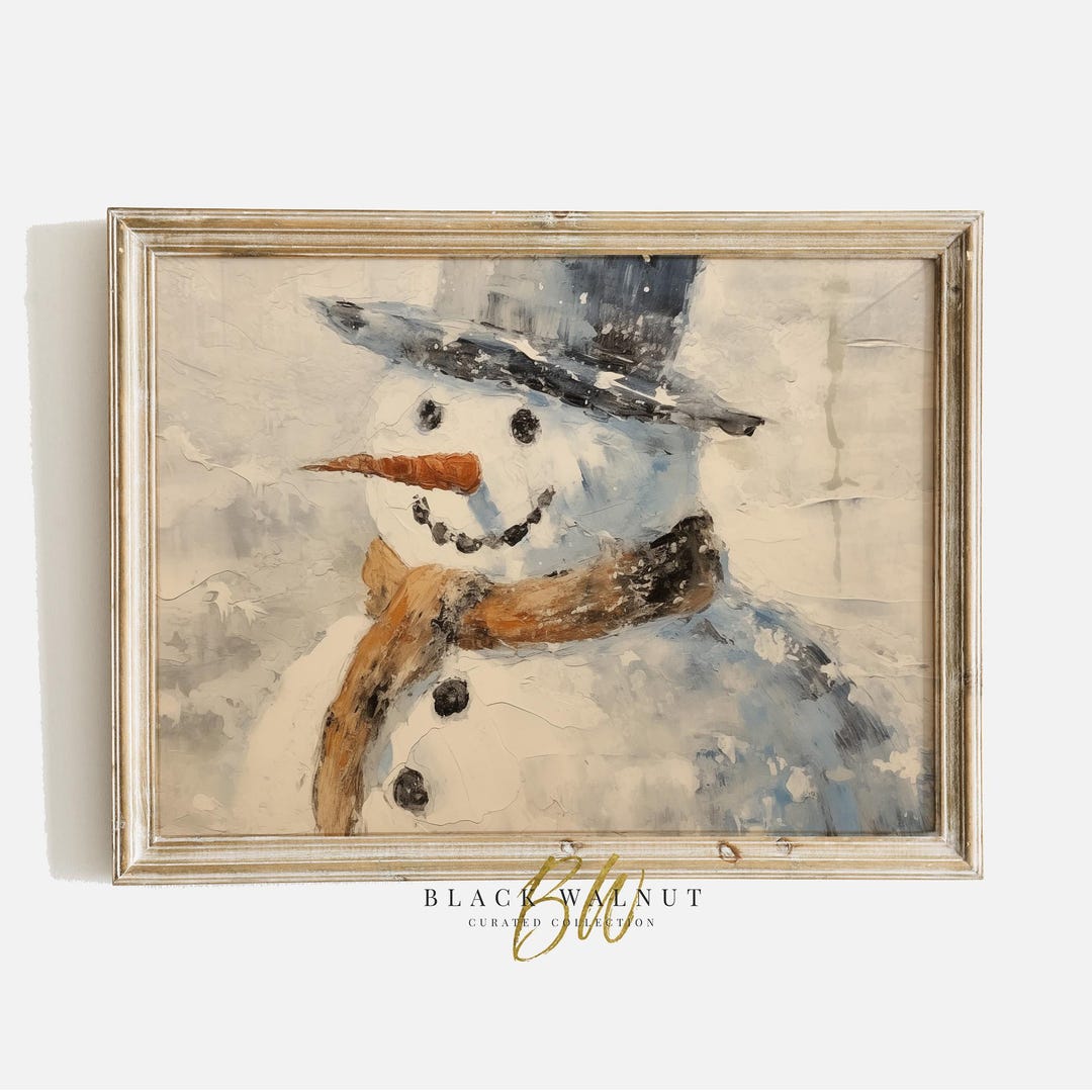 Snowman Art Print, Printable Winter Wall Art, Rustic Farmhouse Painting ...